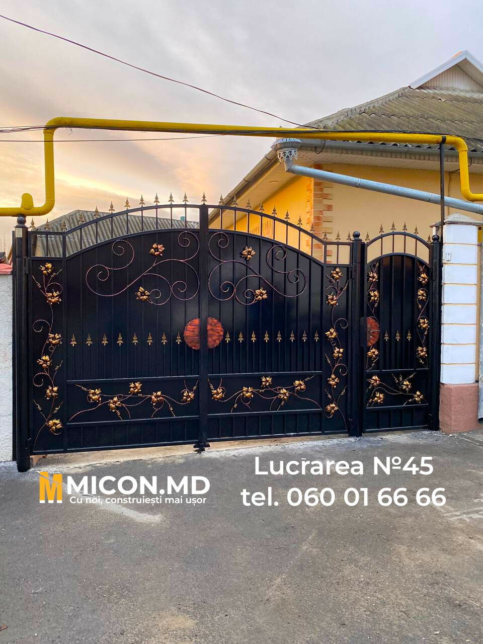 №45 Poartă și portiță din fier forjat, montate în or.Orhei (3 poze)