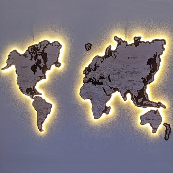 Двухслойные карты мира из фанеры | Фанерные карты на стену купить