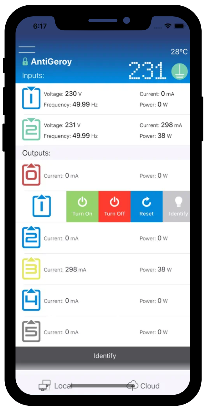 Smart PDU — remote power control with short-circuit protection