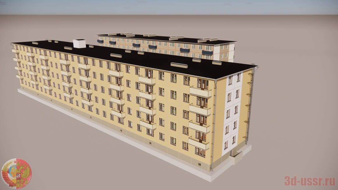 Пятиэтажный дом серии 1-464-1 3d-модель со внутренностями