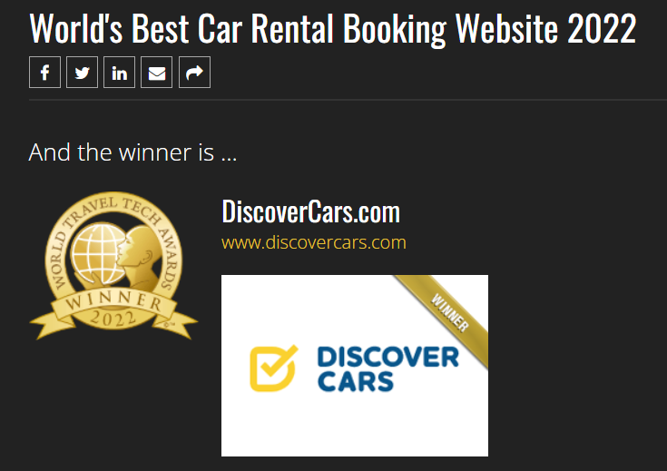 DiscoverCars.com Named World's Leading Car Rental Booking Website for ...