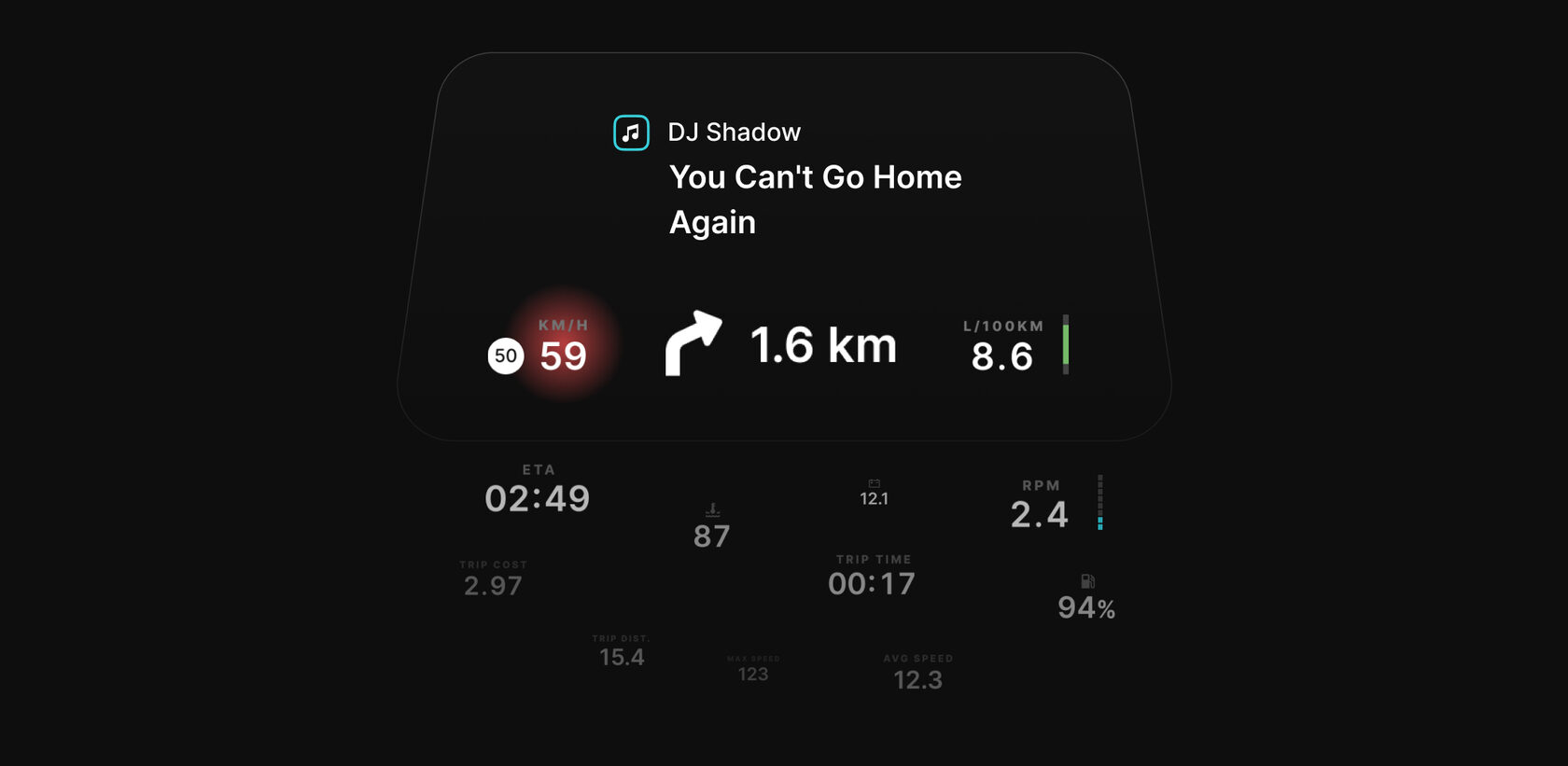 HUDWAY Drive: Interface of a heads-up display and a mobile app for drivers