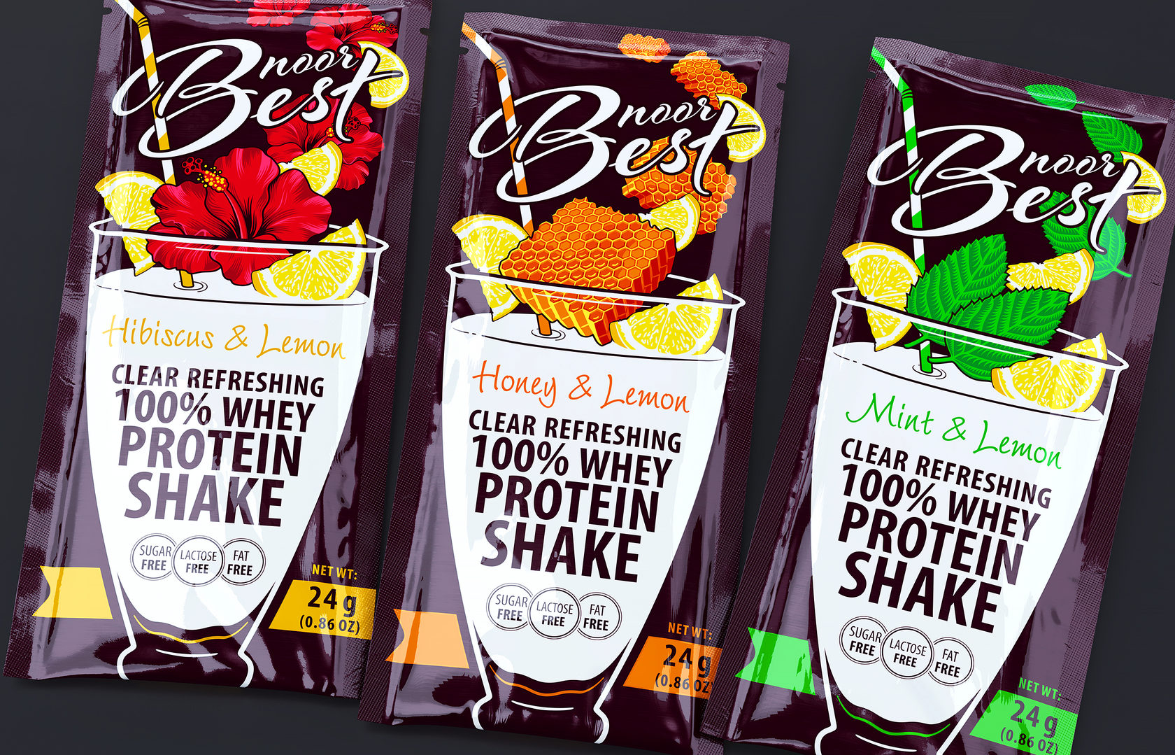 Design of sachets and show boxes for NOOR BEST protein shakes