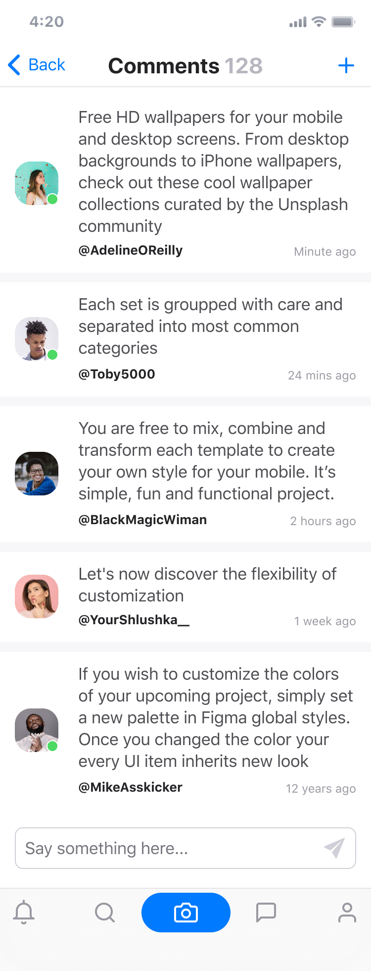 Comments layouts - Figma iOS UI kit