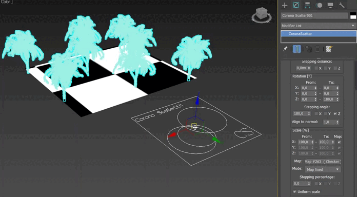 Инструмент Corona Scatter в 3ds Max