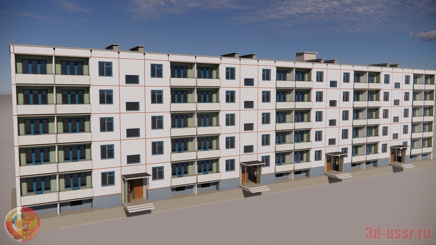 Пятиэтажный дом серии 1-464д-102 3d-модель со внутренностями