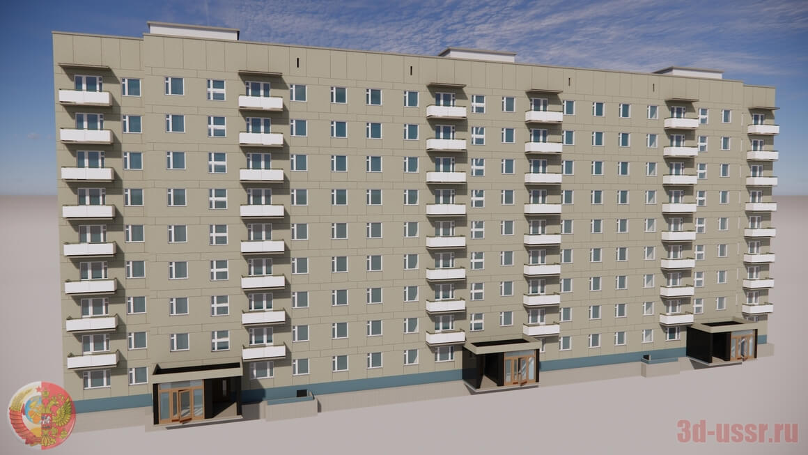 Блочный 9-ти этажный дом 113-81-3 3d-модель