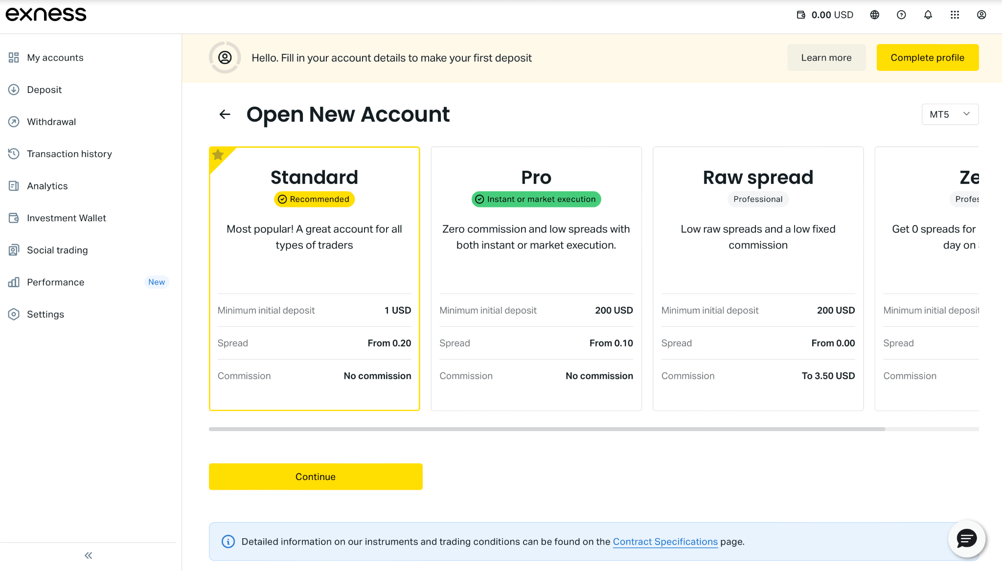 Exness account types