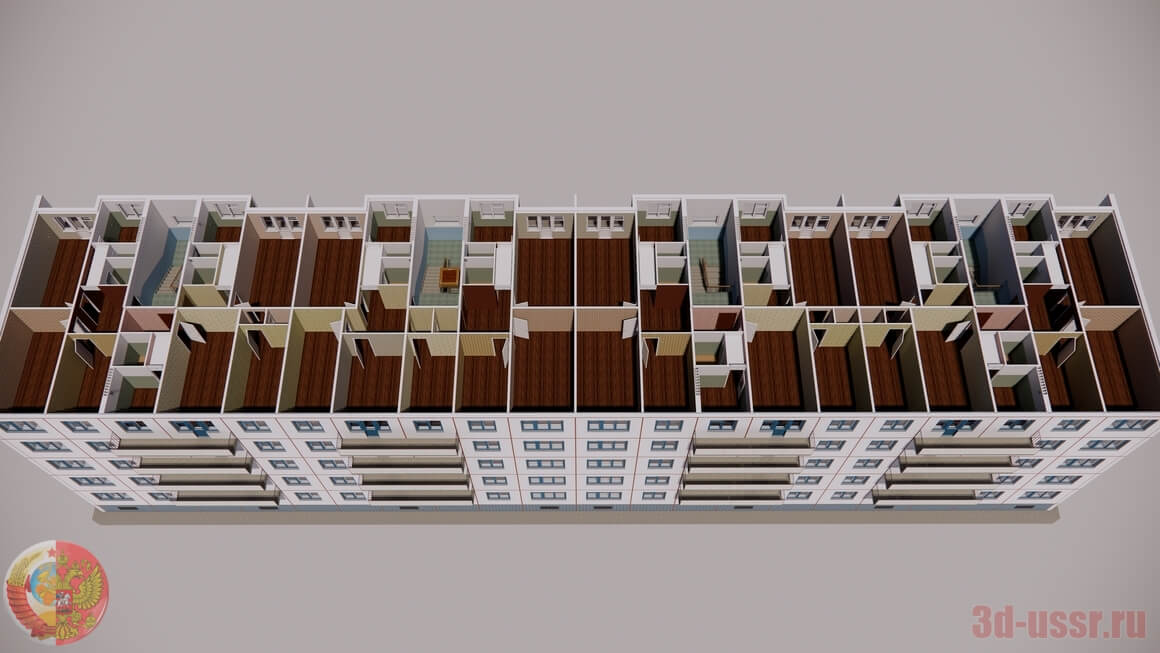 Пятиэтажный дом серии 1-464д-103 3d-модель со внутренностями