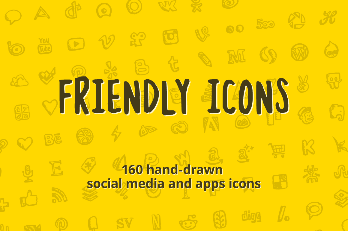 Friendly Icons — 160 hand-drawn vector social media and apps icons