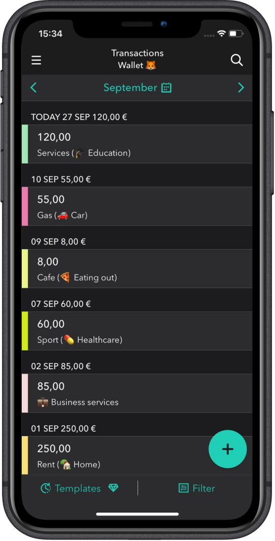 Moneon – mobile accounting of income and expenses