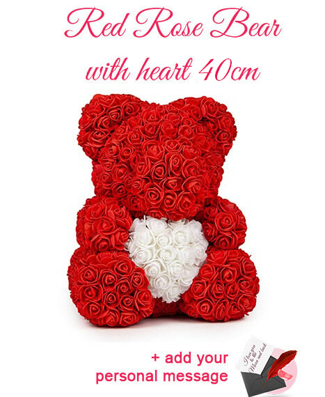 Rose Bear made of red 3D roses holding a heart made of white 3D roses ...