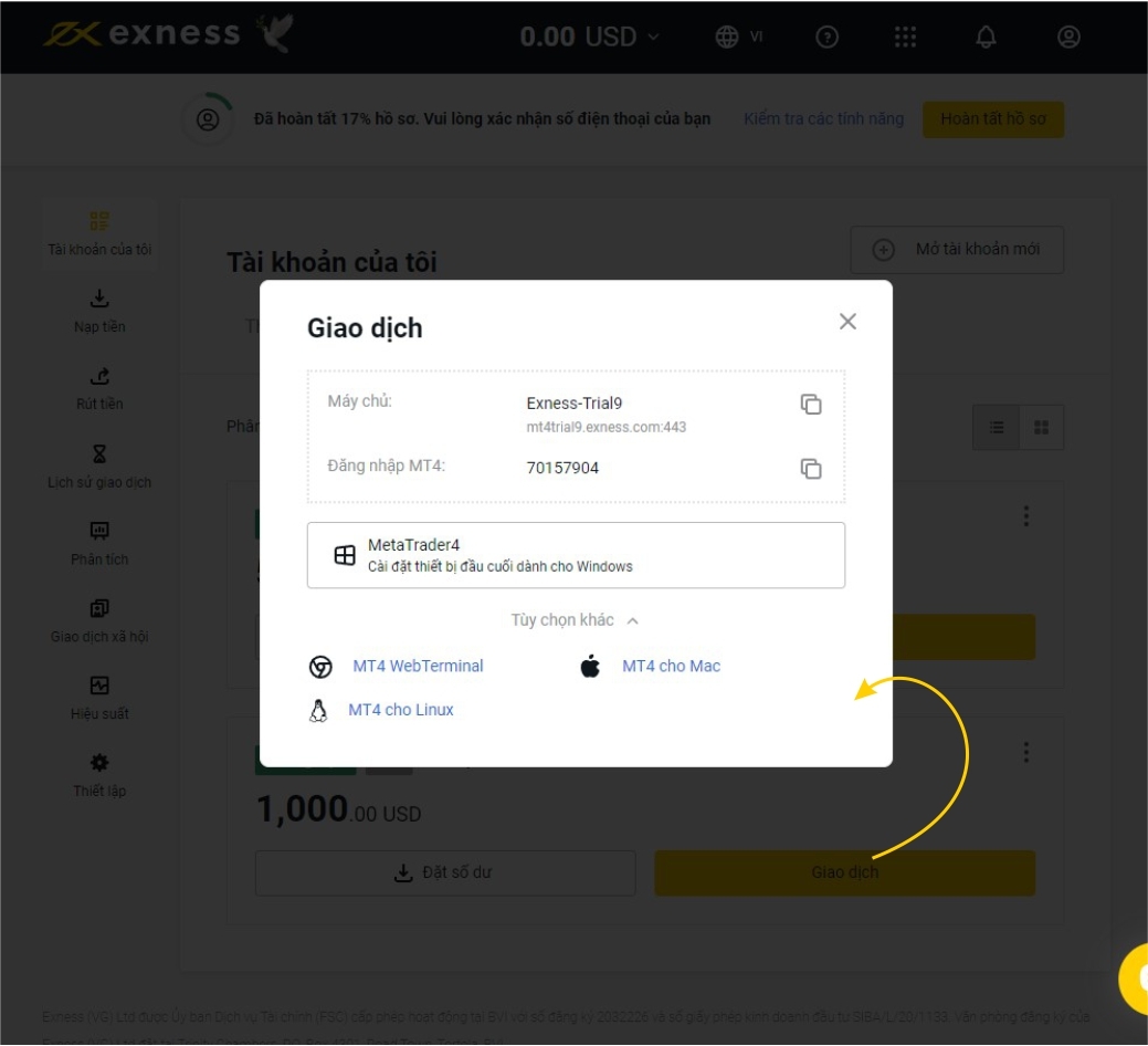 Exness đăng nhập - My Exness login trên máy tính