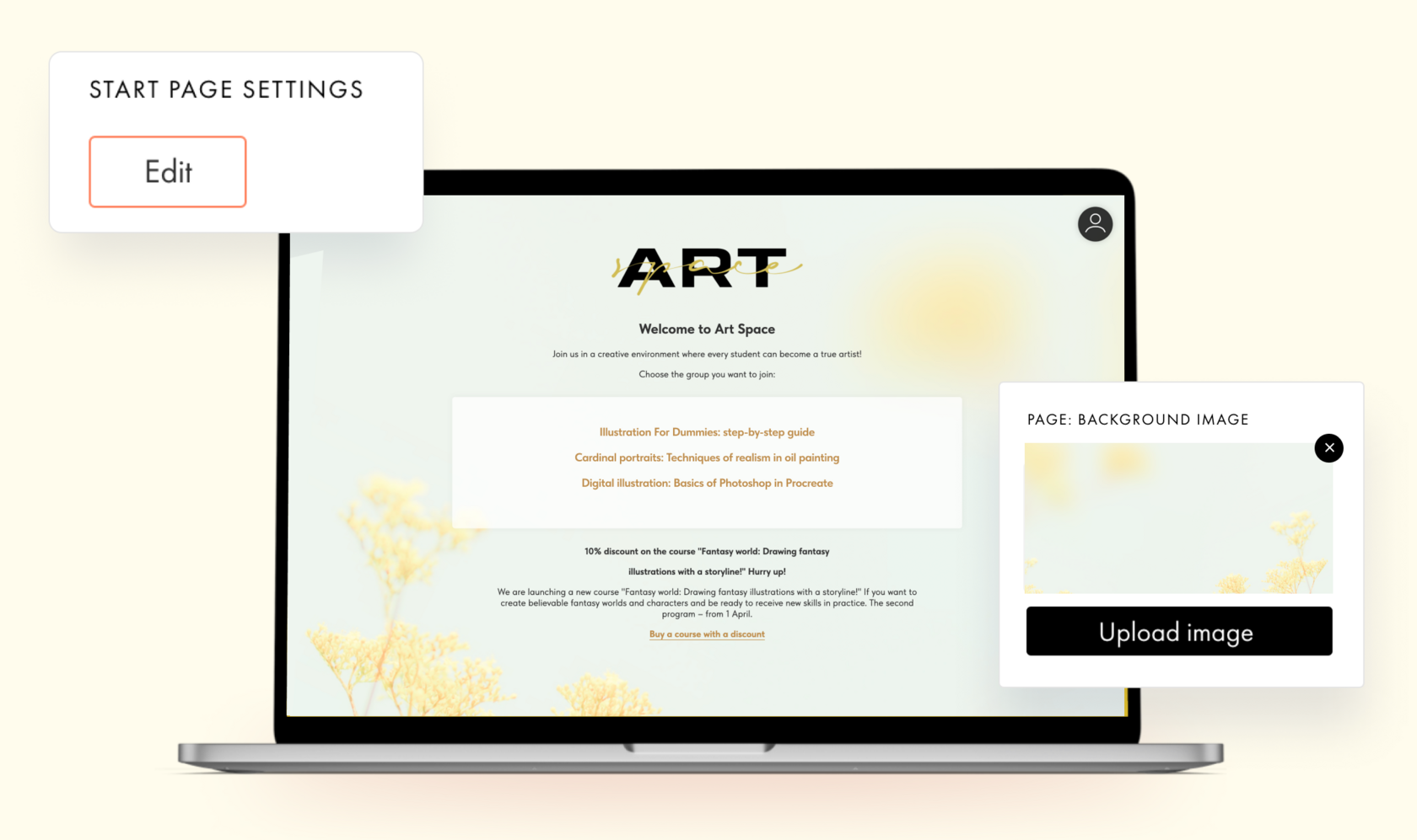 Start Page Custom Design in Members Area
