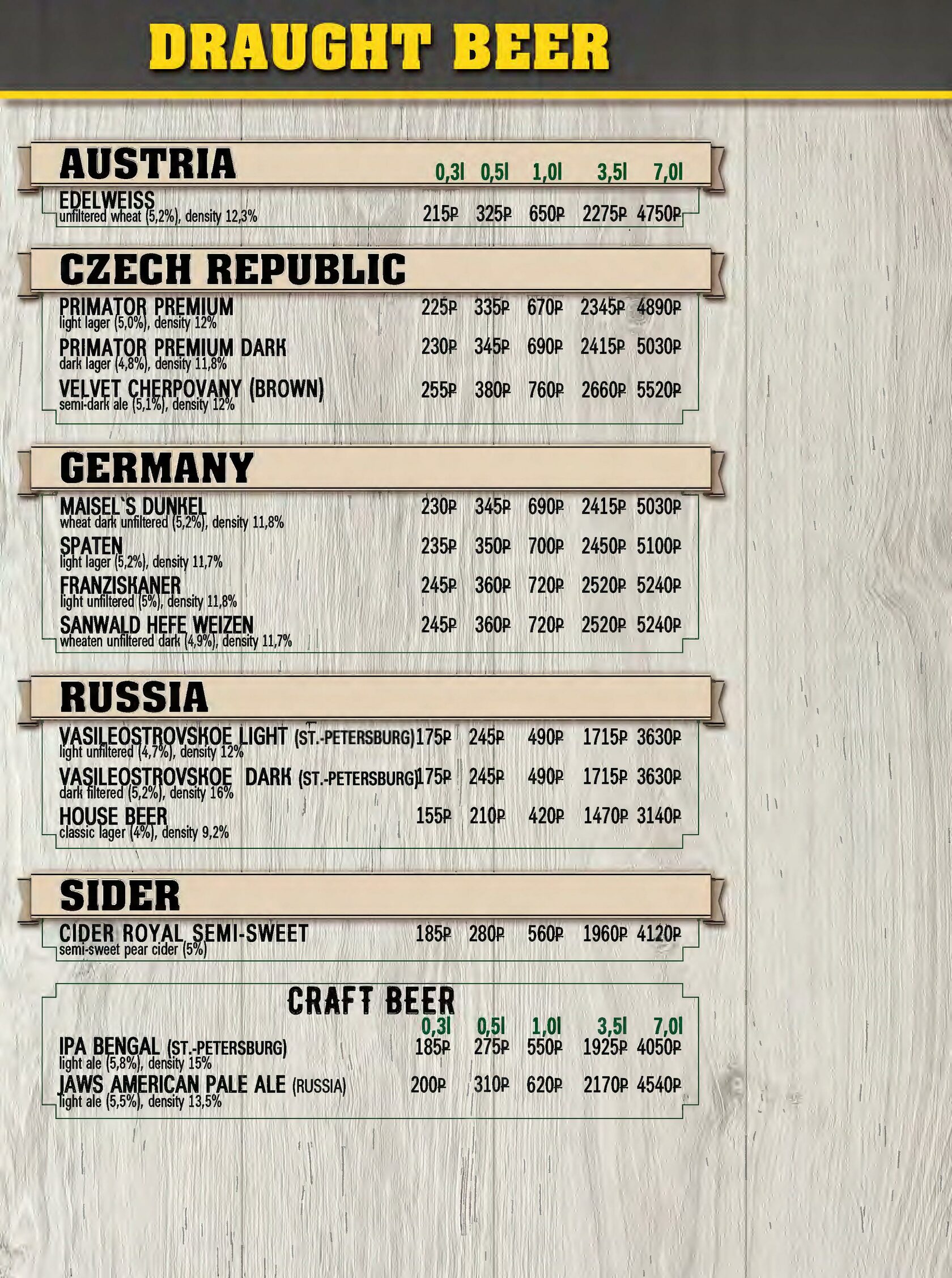 Beer House Menu