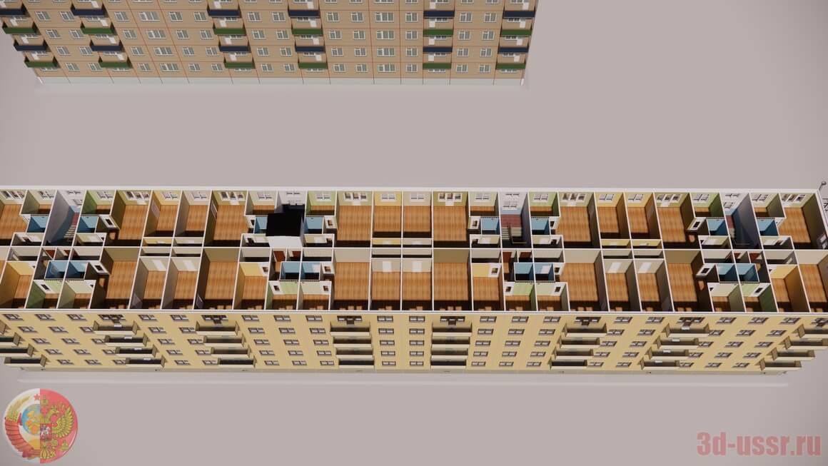 Пятиэтажный дом серии 1-464-1 3d-модель со внутренностями
