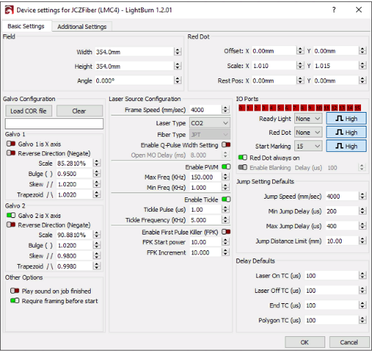 Параметры LightBurn Galvo: настройка станка — Gistroy