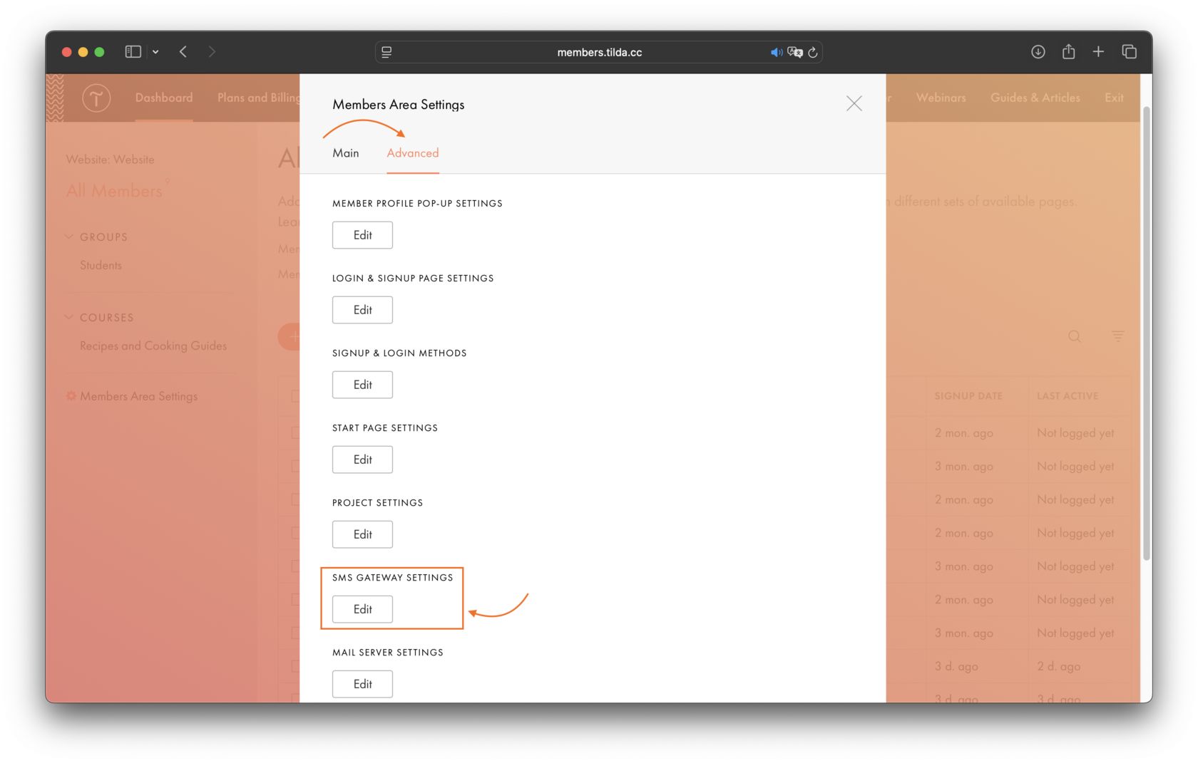 Members Area Login With SMS