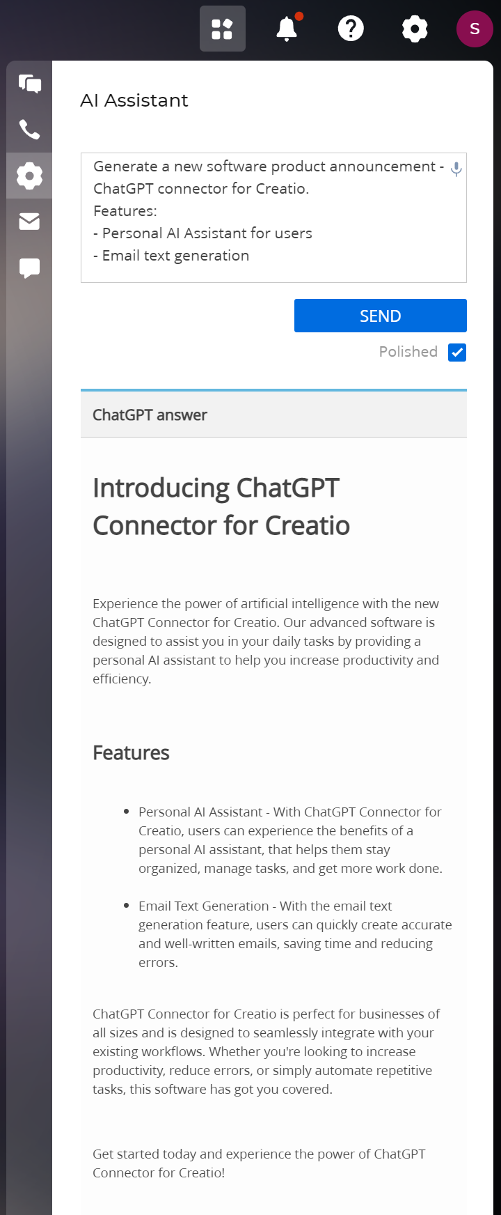 ChatGPT Connector for Creatio