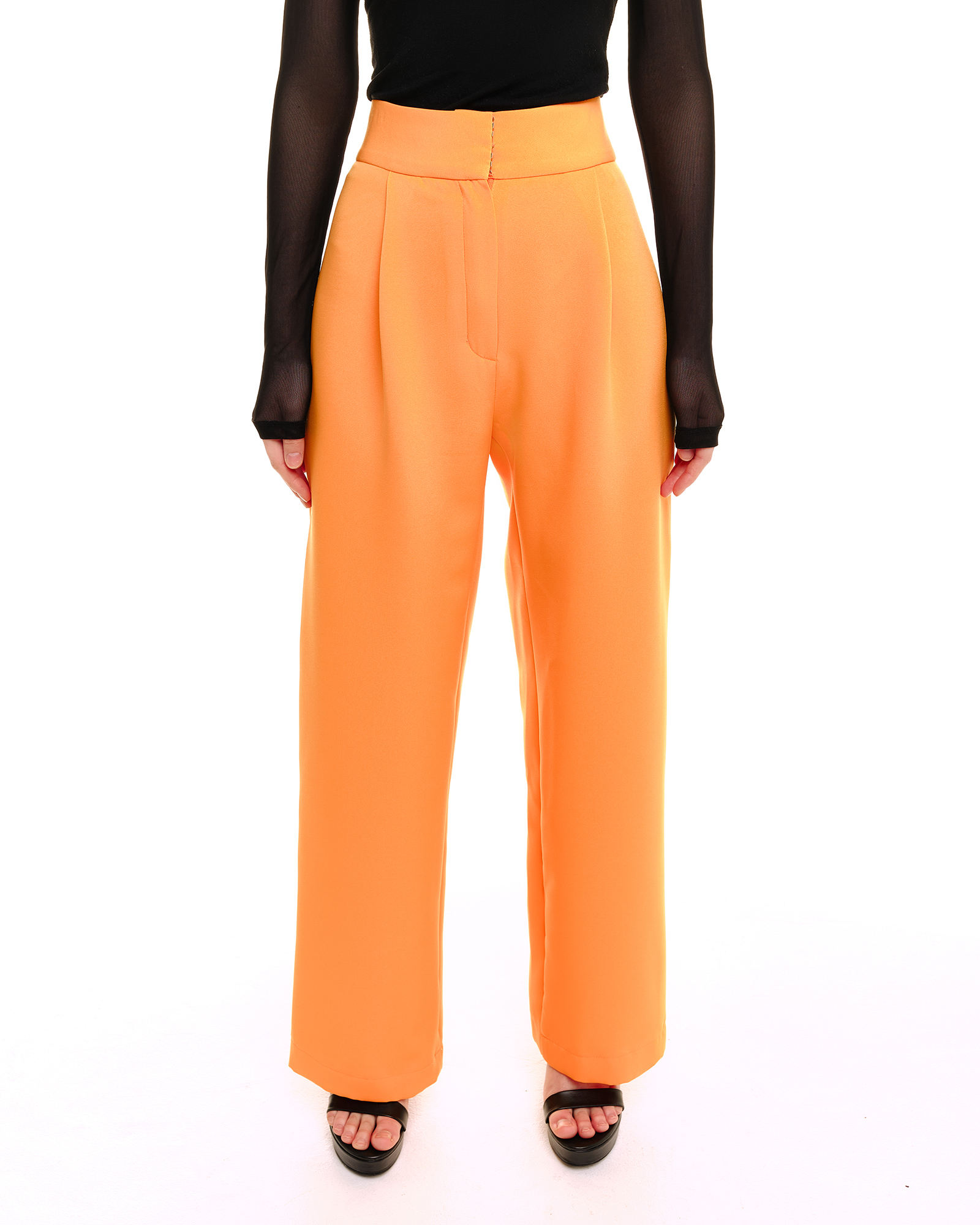 ОРАНЖЕВЫЕ БРЮКИ С ЗАЩИПАМИ И ЛАМПАСАМИ «SUNSET»