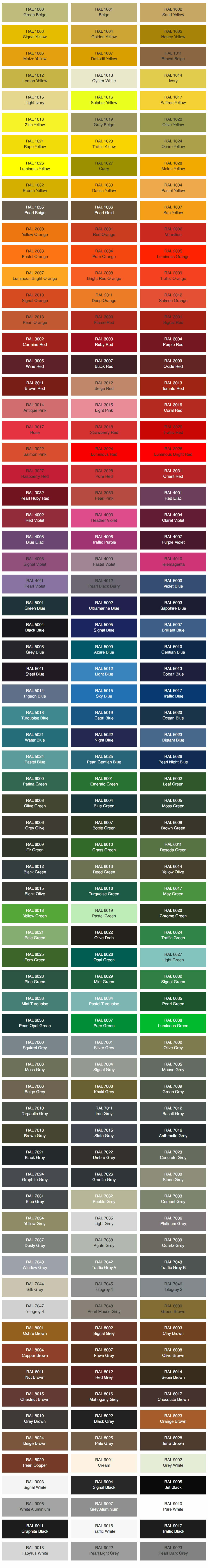 RAL Color Codes