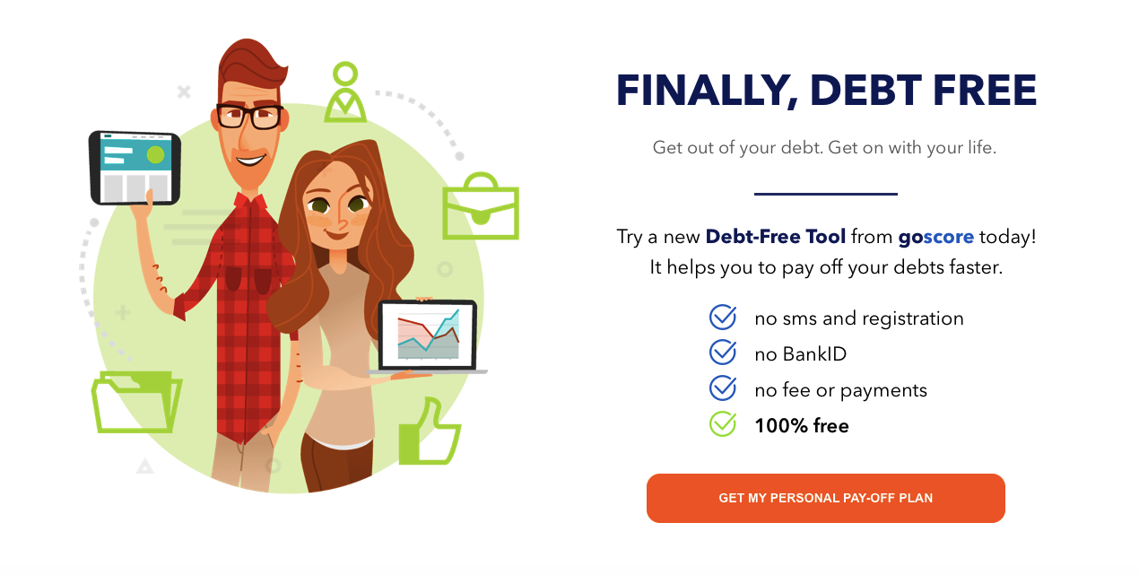 Debt-Free Tool pay off your debt faster powered by goscore