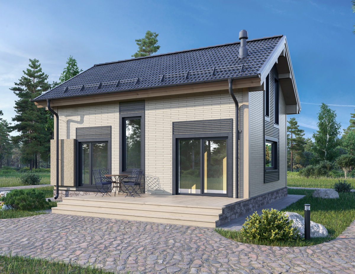 ФОРССА - Проект двухэтажного деревянного дома с террасой, площадь - 111,9 м2 (6 на 8), 3 спальни ...