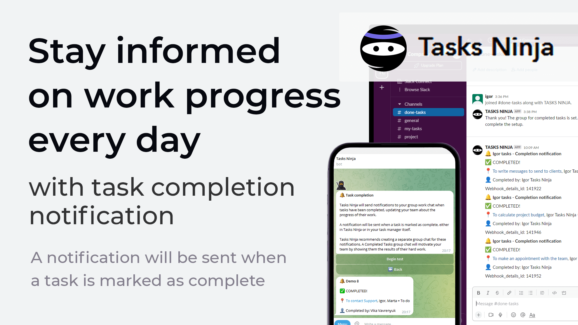Task completion notification in Telegram using Jira tasks - Tasks Ninja