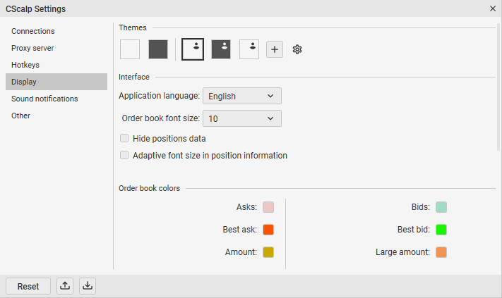 “Display” Tab Settings in CScalp