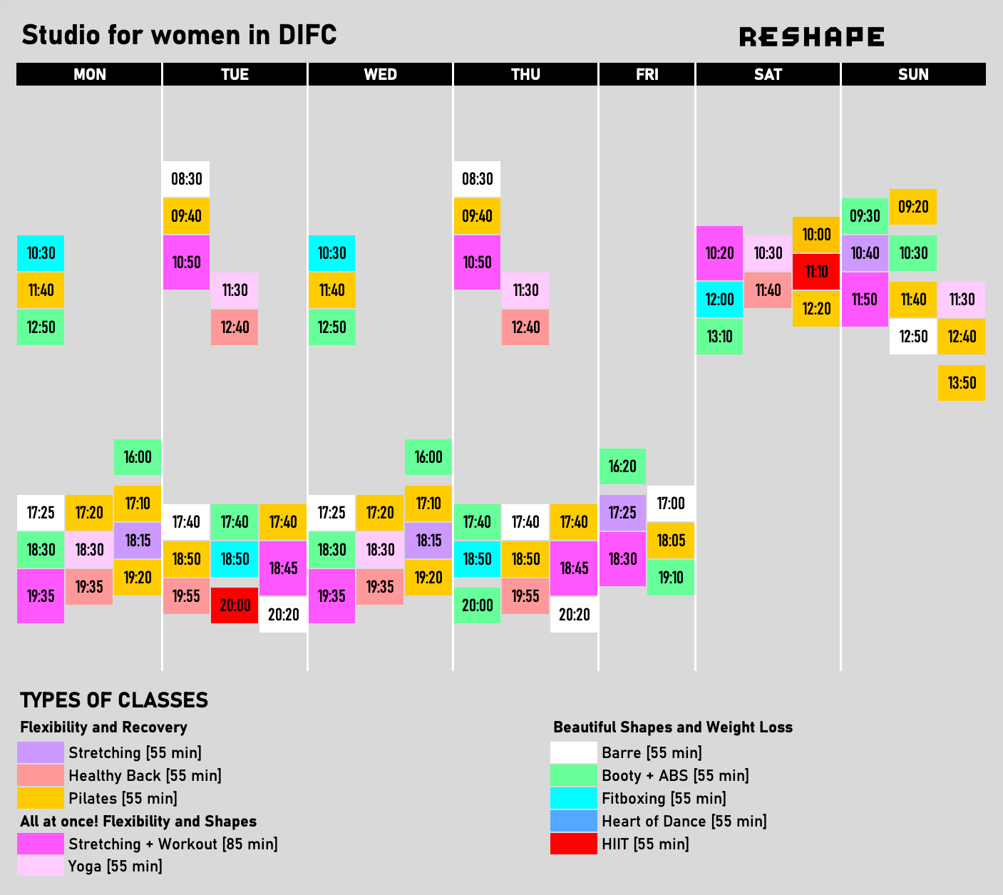 RESHAPE: Pilates and Fitness Studio For Women. In DIFC and Marina, Dubai