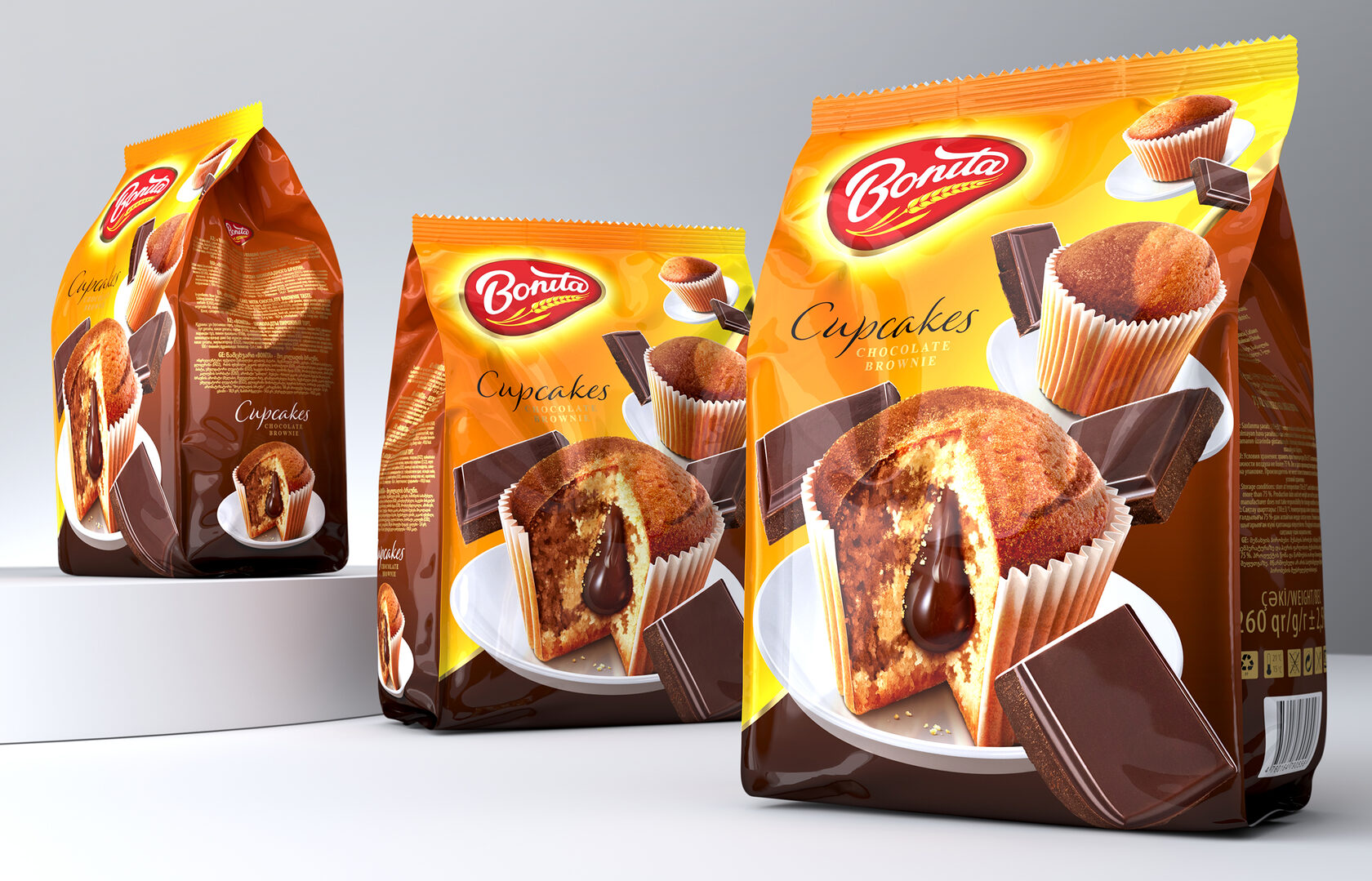 Packaging design for cupcakes with fillings in Flow-Pack BONITA packaging