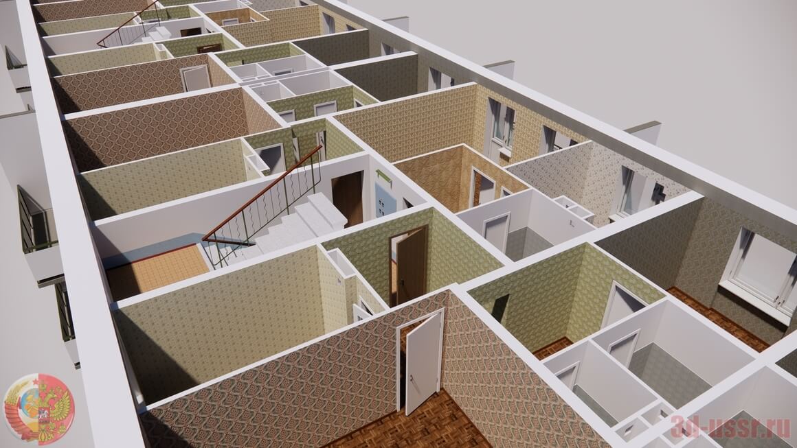 Блочный дом 113-81-1 3d-модель со внутренностями