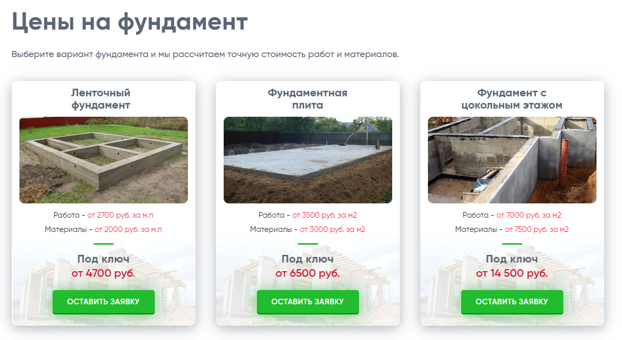 Цены на Фундамент ПРОСТОР Благоустройство участка под ключ в СПб и