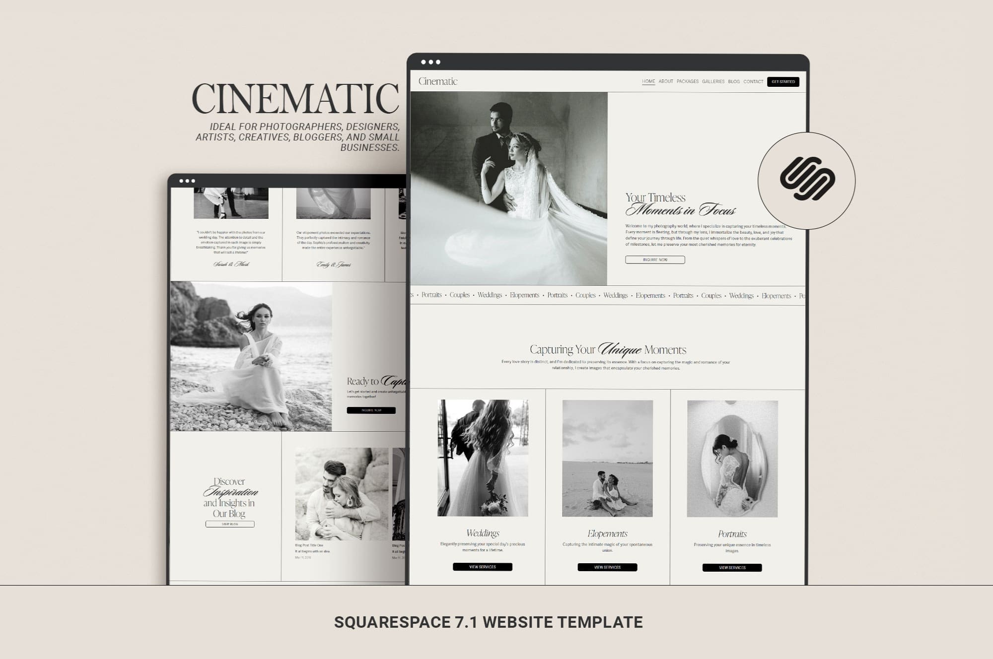 Cinematic - Squarespace Website Template for Wedding photographer
