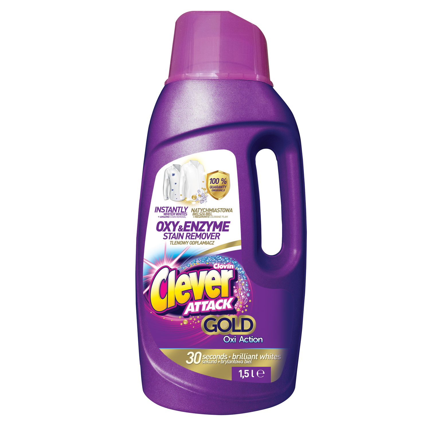 Пятновыводитель Жидкий Clever ATTACK GOLD Oxi Action CLOVIN для цветных ...