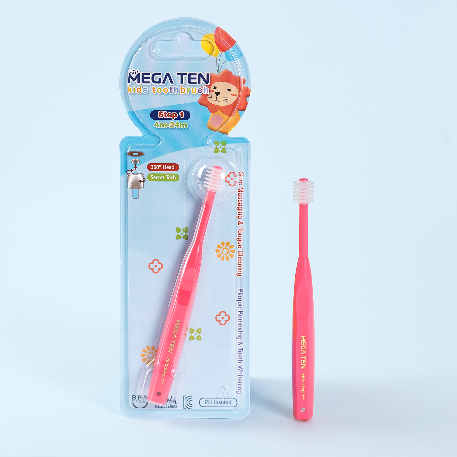 Детская зубная щётка MEGA TEN Step 1 (0–2 года) коралловая