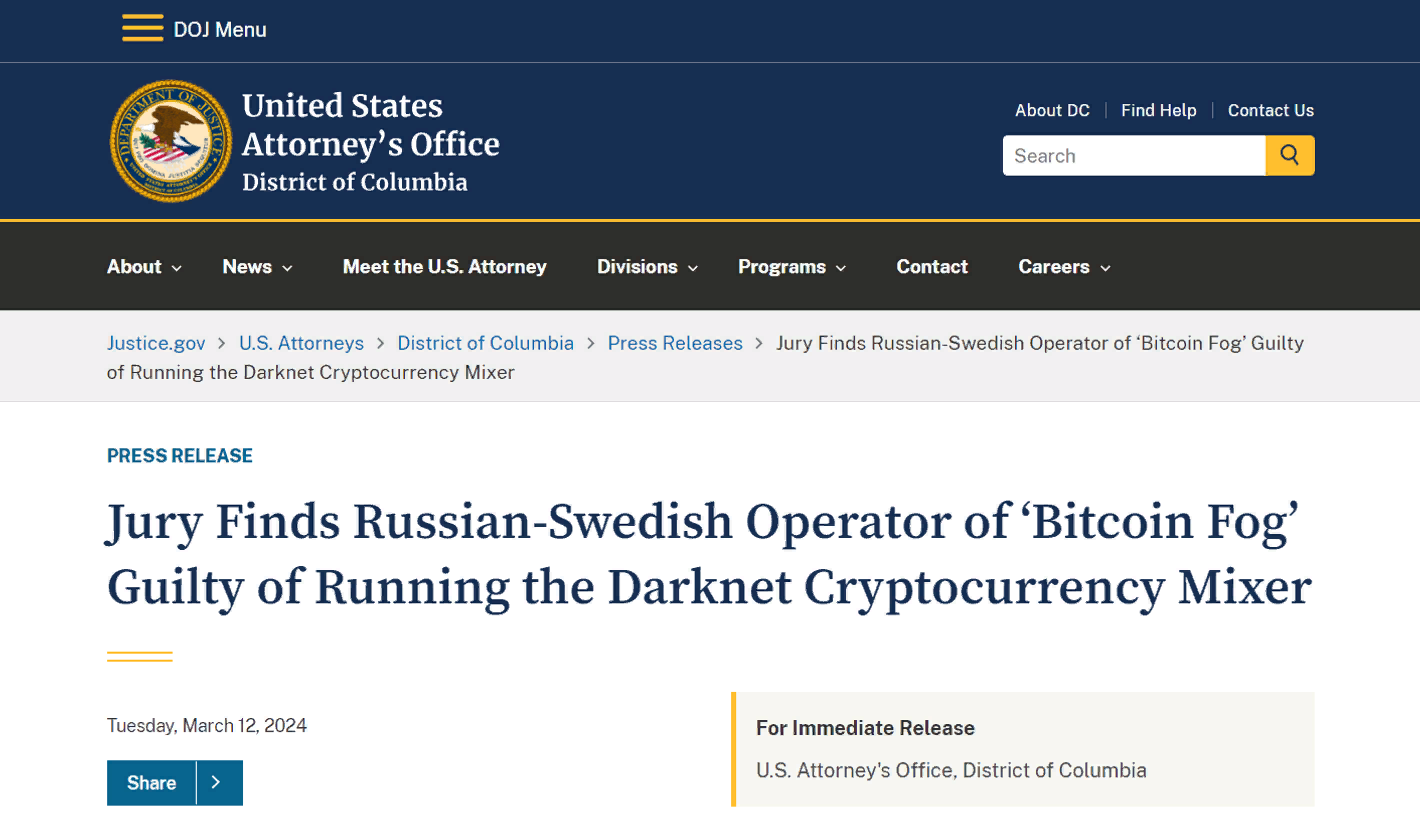 The founder of crypto mixer Bitcoin Fog was found guilty of money ...
