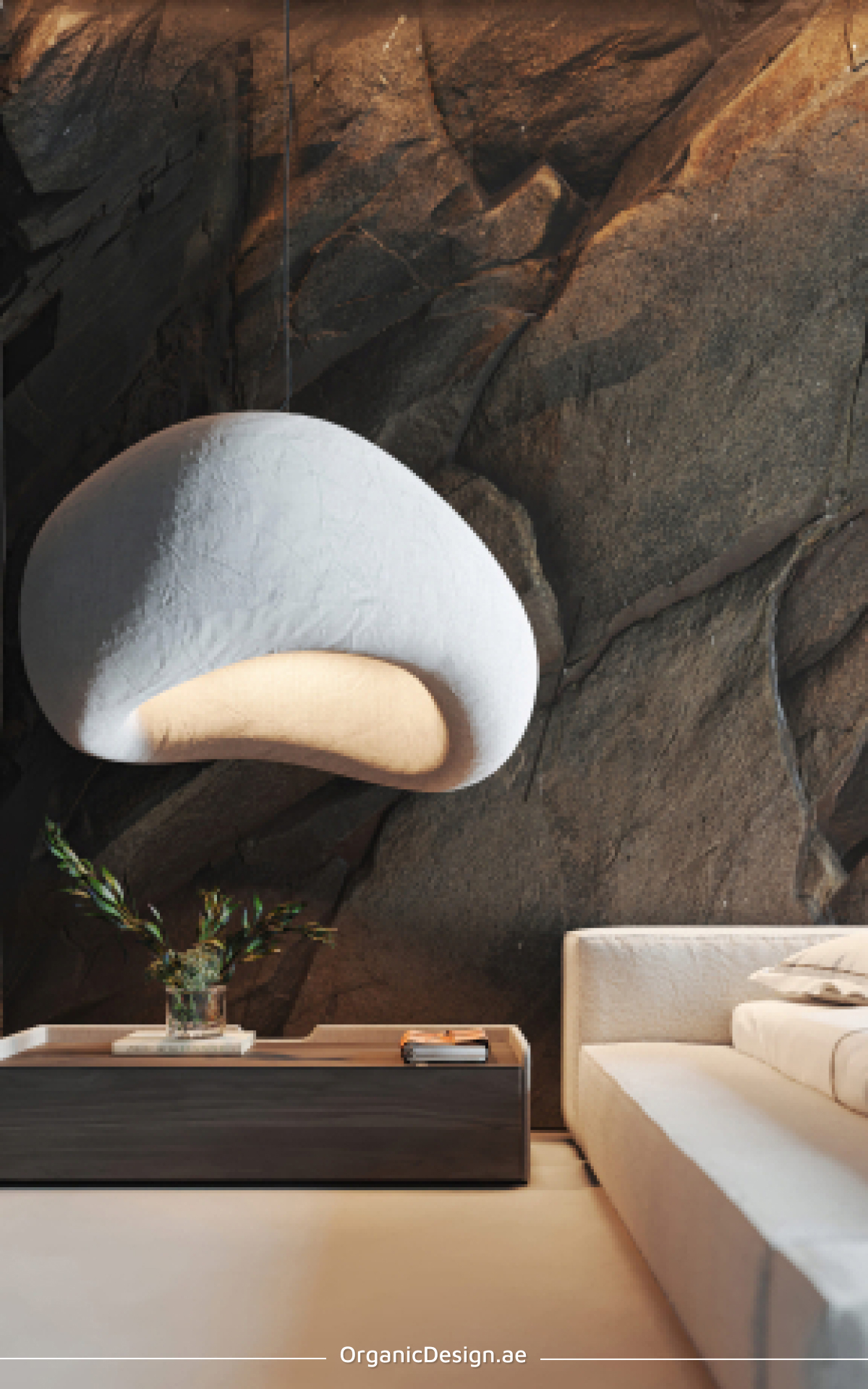 Imitation rock on the wall. Concrete artificial rocks.