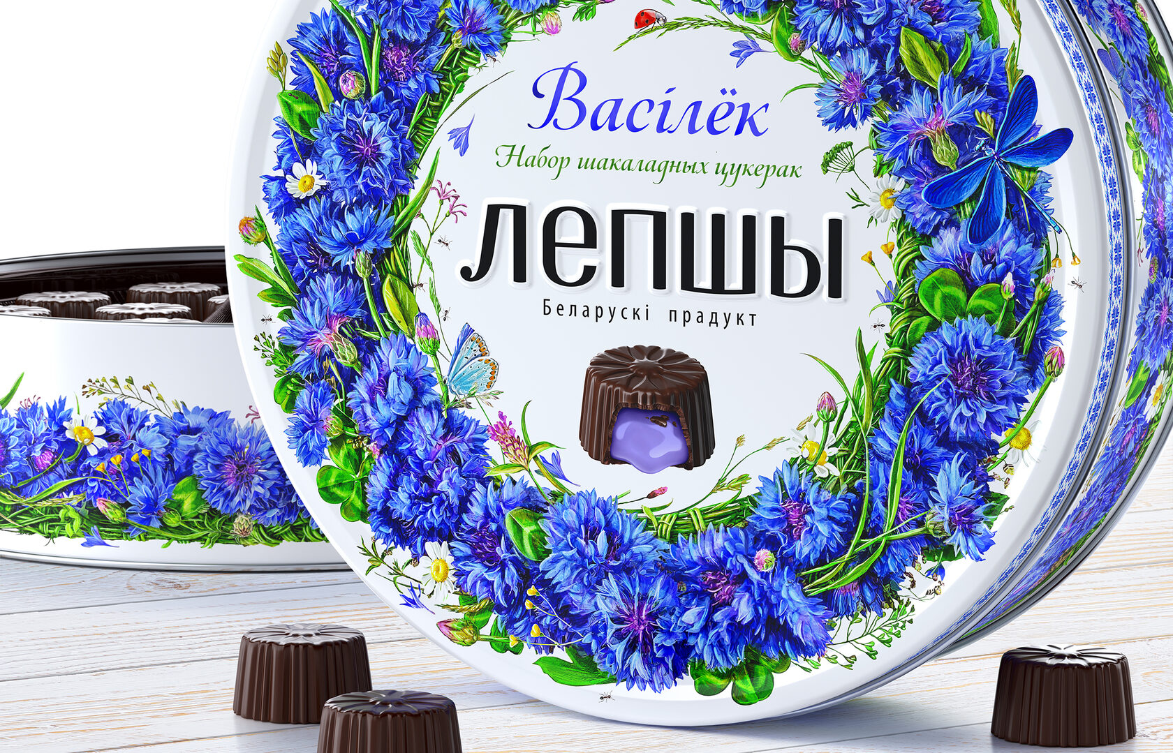 Дизайн упаковки подарочного набора шоколадных конфет в жестяной коробке ...