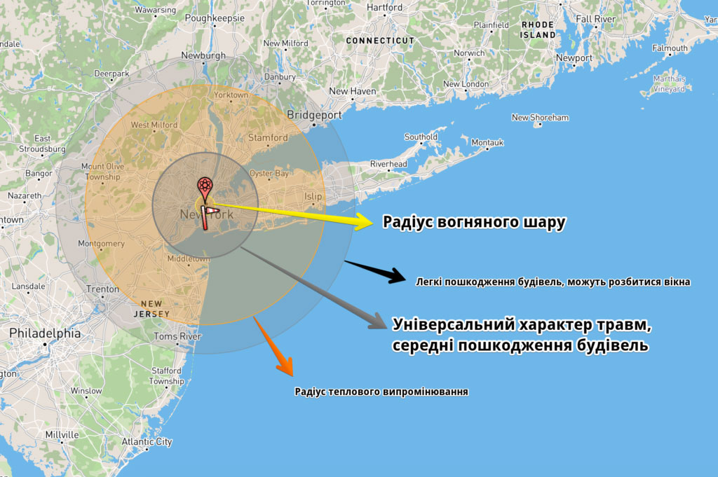 NUKEMAP — мапа, що моделює вибух ядерної зброї