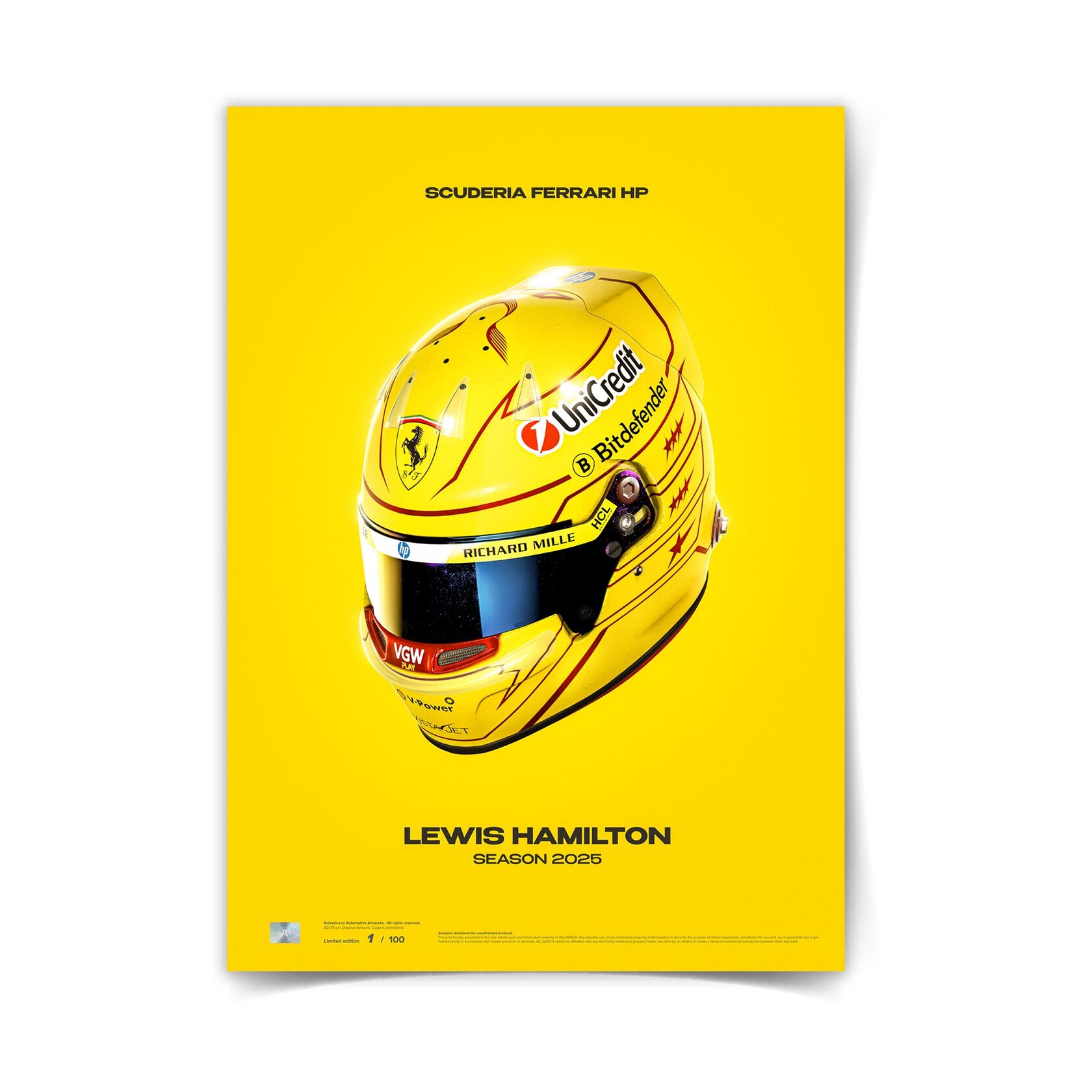 Купить постер Lewis Hamilton Bell Helmet | Season 2025 | Scuderia ...