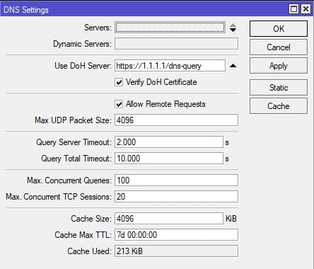 MikroTik DoH, настройка DNS over HTTPS