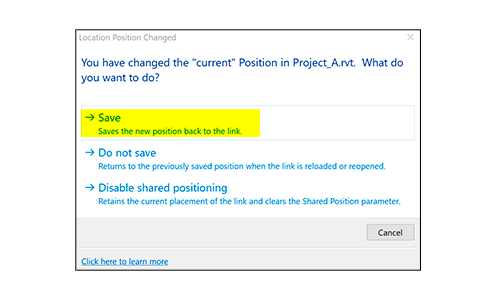Revit cannot release changed items because the project has not been saved