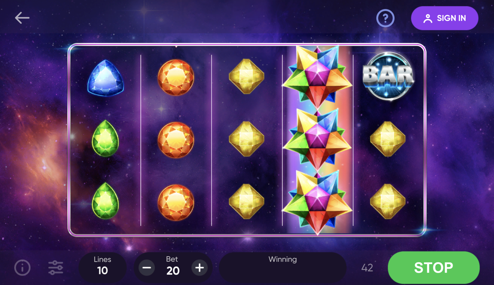 Lotterium, the Cosmic Gems slot
