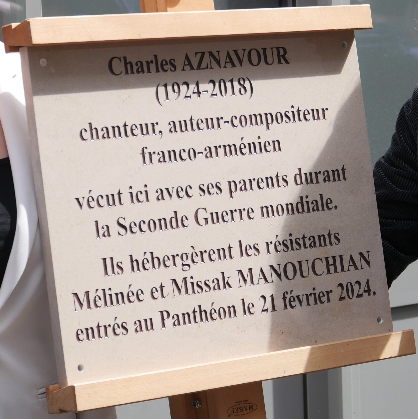 A plaque in memory of Charles Aznavour