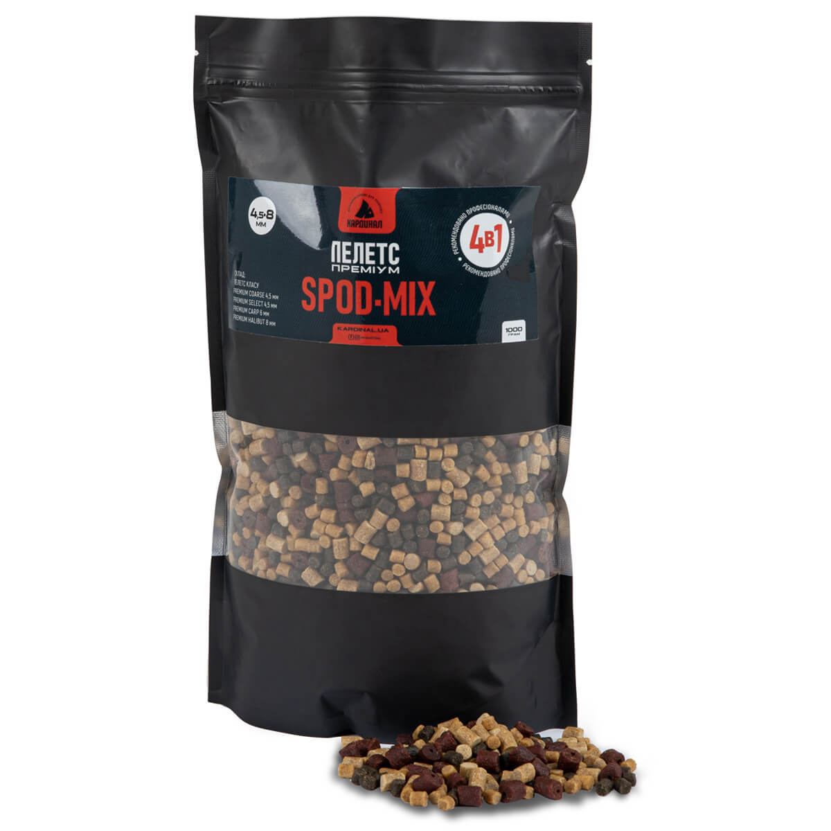 Пелетс преміум 4,5-8 мм SPOD-MIX 4в1, 1 кг - Кардинал
