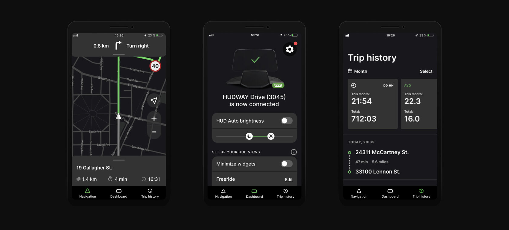 HUDWAY Drive: Interface of a heads-up display and a mobile app for drivers