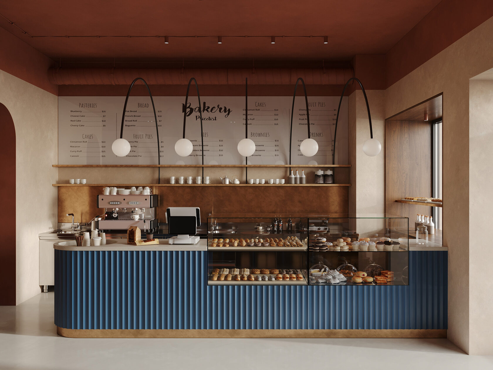How to create an interior design for a cafe-bakery in a small area