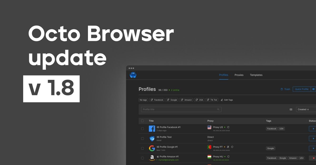 Octo Browser 1.8: dark theme, bookmarks import, automatic subscription ...