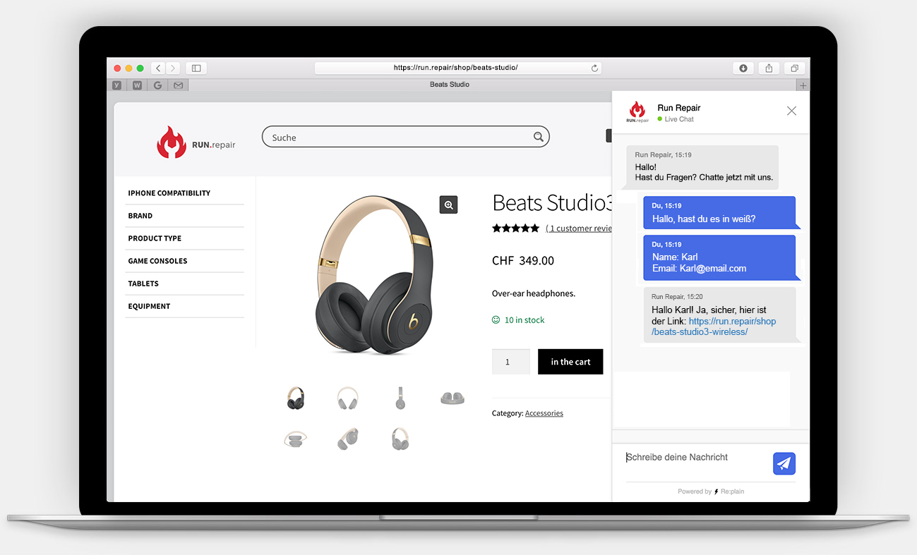 Re:plain — Der erste Live-Chat in Ihrem Messenger.